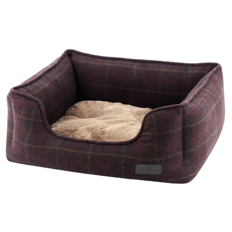 House of Paws Tweed and Plush Rectangle Dog Bed - Mulberry - John Norris